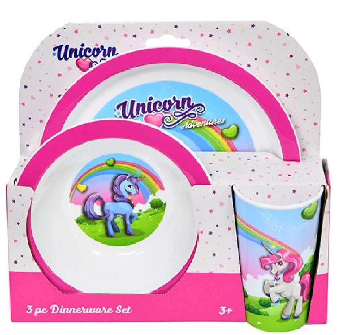 UPD Unicorn Rainbow Dinner Set (Plate, Cup & Bowl) in Open Box, Pink (3 Piece Set)