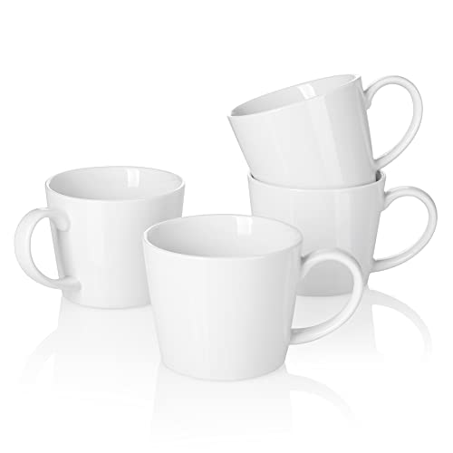 Teocera Coffee Mugs Set of 4, 12 Ounce Coffee Mug Set with Handle for Latte, Cappuccino, Cocoa, Tea - Modern Design Mugs - Gift for Women Men, White