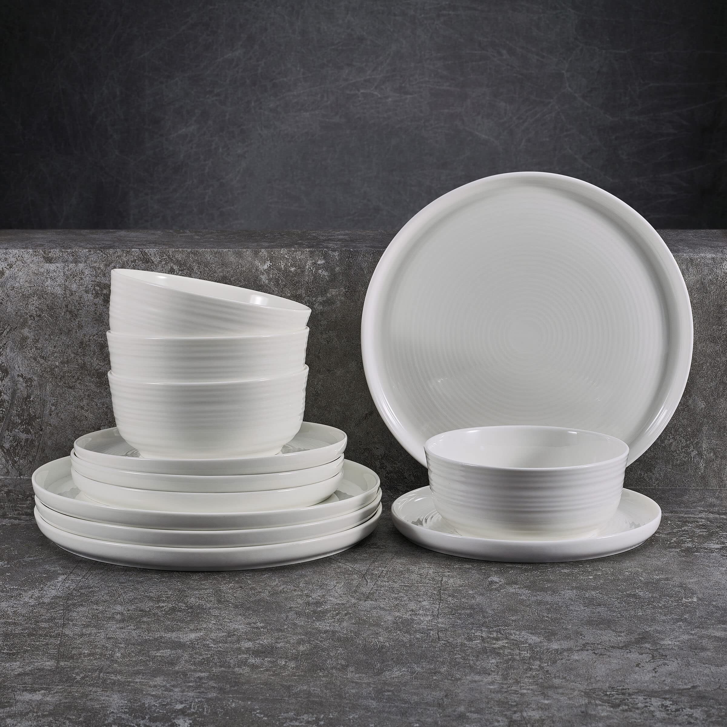 Mikasa Callie Bone China Lightweight Chip Resistant 12 Piece Dinnerware Set, Service for 4, White