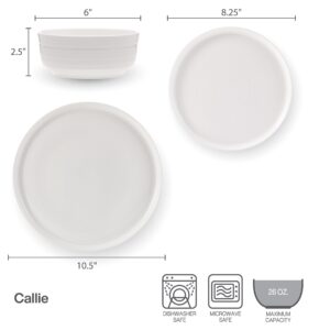 Mikasa Callie Bone China Lightweight Chip Resistant 12 Piece Dinnerware Set, Service for 4, White