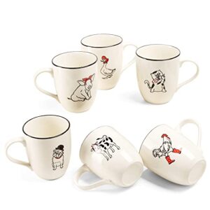 lehaha farmhouse coffee mugs set,16 oz animal large coffee mugs with handle, set of 6, christmas porcelain mugs/cups for coffee, tea, cocoa, office and home use, practical gift, assorted design