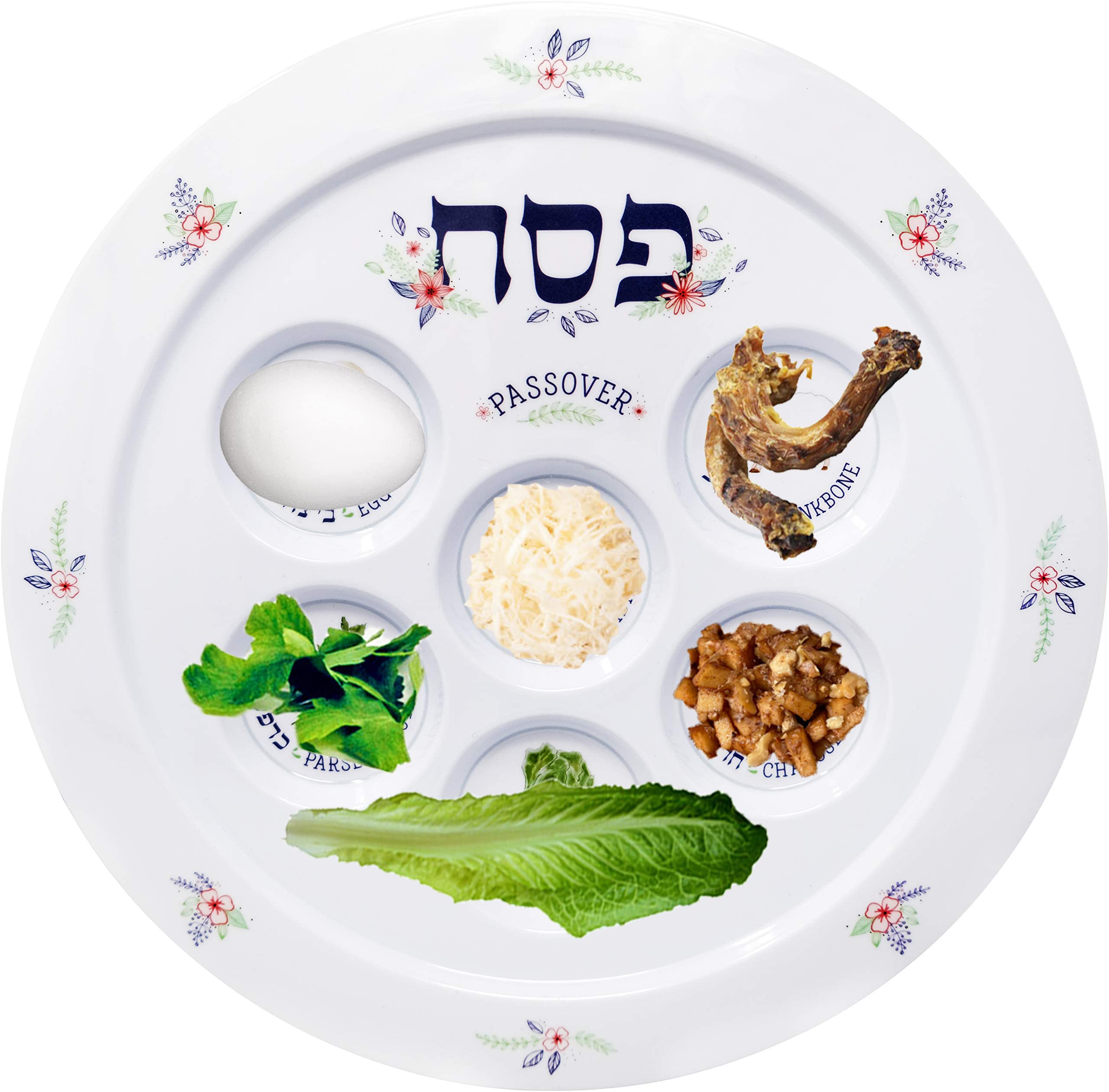 The Dreidel Company Passover Seder Plate Melamine Seder Plate Spring Garden Design, Traditional Kaarah For Pesach 12" (Single)