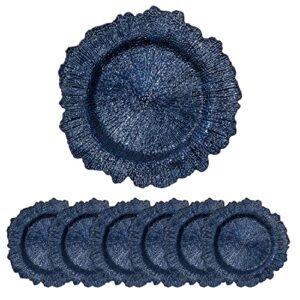 jrhcgh 13" round navy blue charger plates set of 6, plastic reef chargers for dinner plates, wedding supplies for all holidays (blue)