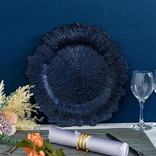 JRHCGH 13" Round Navy Blue Charger Plates Set Of 6, Plastic Reef Chargers for Dinner Plates, Wedding Supplies For All Holidays (Blue)