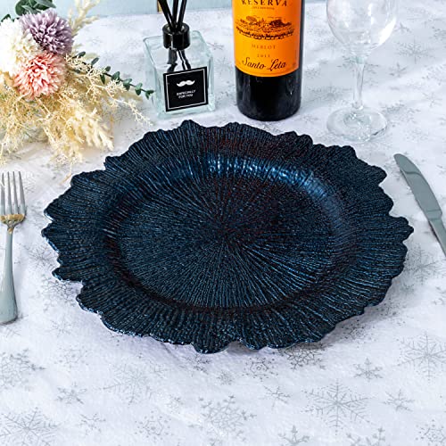 JRHCGH 13" Round Navy Blue Charger Plates Set Of 6, Plastic Reef Chargers for Dinner Plates, Wedding Supplies For All Holidays (Blue)