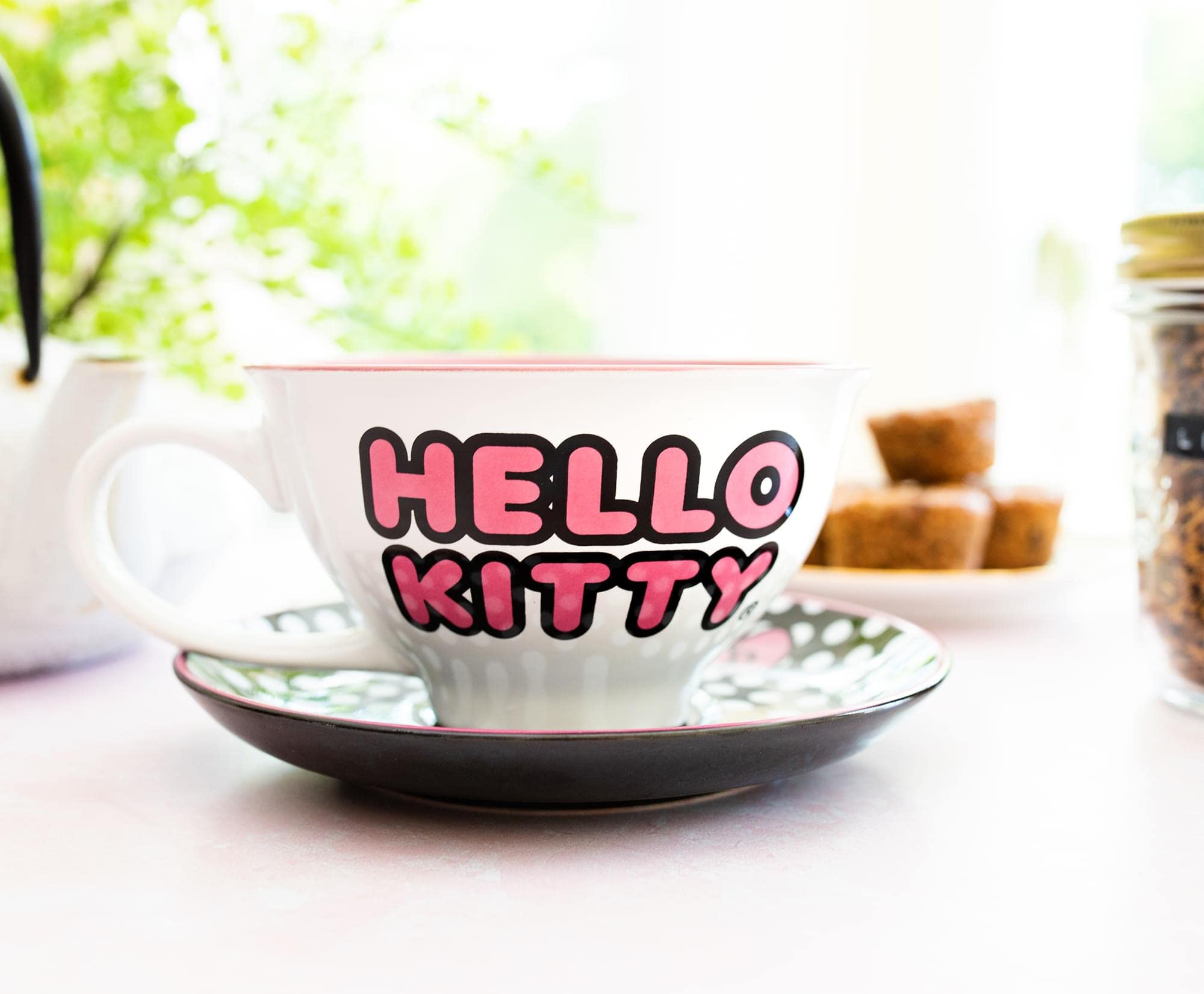 Silver Buffalo Sanrio Hello Kitty Ceramic Teacup and Saucer Set