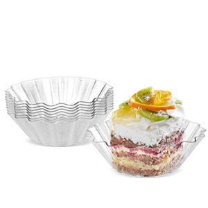 Healthcom 50 Pcs 3 inch Mini Clear Plastic Appetizer Plates Dessert Plates Flower Ice Cream Dessert Bowls Tasting Bowls Dishes Serving Plates Dip Sauce Snacks Plates Small Serving Cup Party Supplies