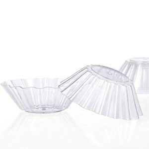 Healthcom 50 Pcs 3 inch Mini Clear Plastic Appetizer Plates Dessert Plates Flower Ice Cream Dessert Bowls Tasting Bowls Dishes Serving Plates Dip Sauce Snacks Plates Small Serving Cup Party Supplies