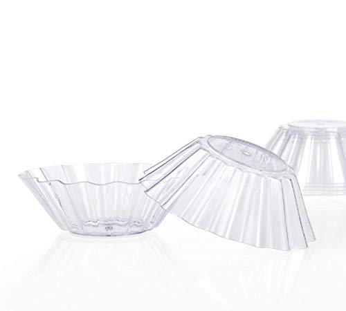 Healthcom 50 Pcs 3 inch Mini Clear Plastic Appetizer Plates Dessert Plates Flower Ice Cream Dessert Bowls Tasting Bowls Dishes Serving Plates Dip Sauce Snacks Plates Small Serving Cup Party Supplies