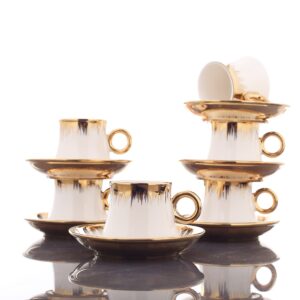 TGTAKDS Turkish Coffee Cup Set of 6 Demitasse Cups(3oz) with Golden Trim and Gift Box Espresso Cups with Saucer Sets for Festival Present