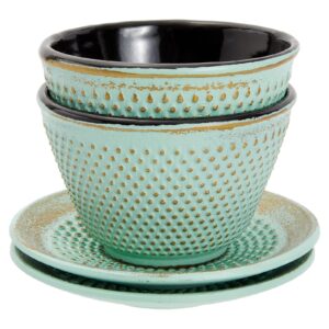 3oz Set of 2 Japanese Tea Cups and Saucers Set, Cast Iron, for Black, Green, Herbal Tea (3 x 2 In)