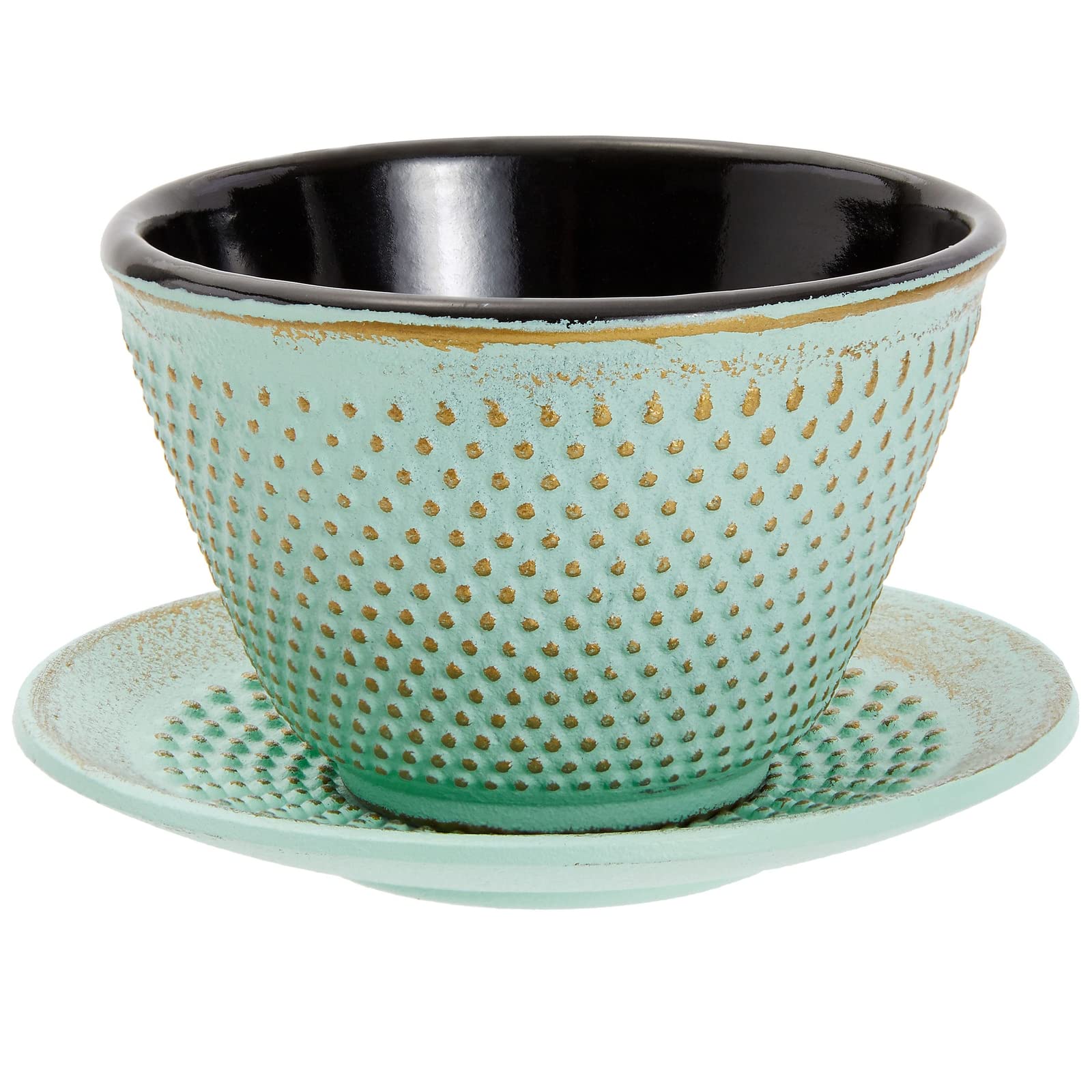 3oz Set of 2 Japanese Tea Cups and Saucers Set, Cast Iron, for Black, Green, Herbal Tea (3 x 2 In)