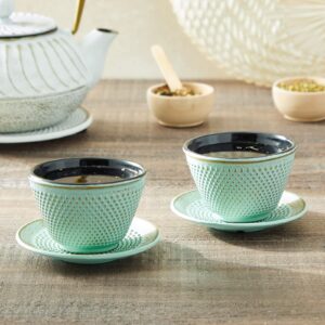 3oz Set of 2 Japanese Tea Cups and Saucers Set, Cast Iron, for Black, Green, Herbal Tea (3 x 2 In)