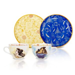 disney beauty and the beast bone china teacup and saucer | set of 2