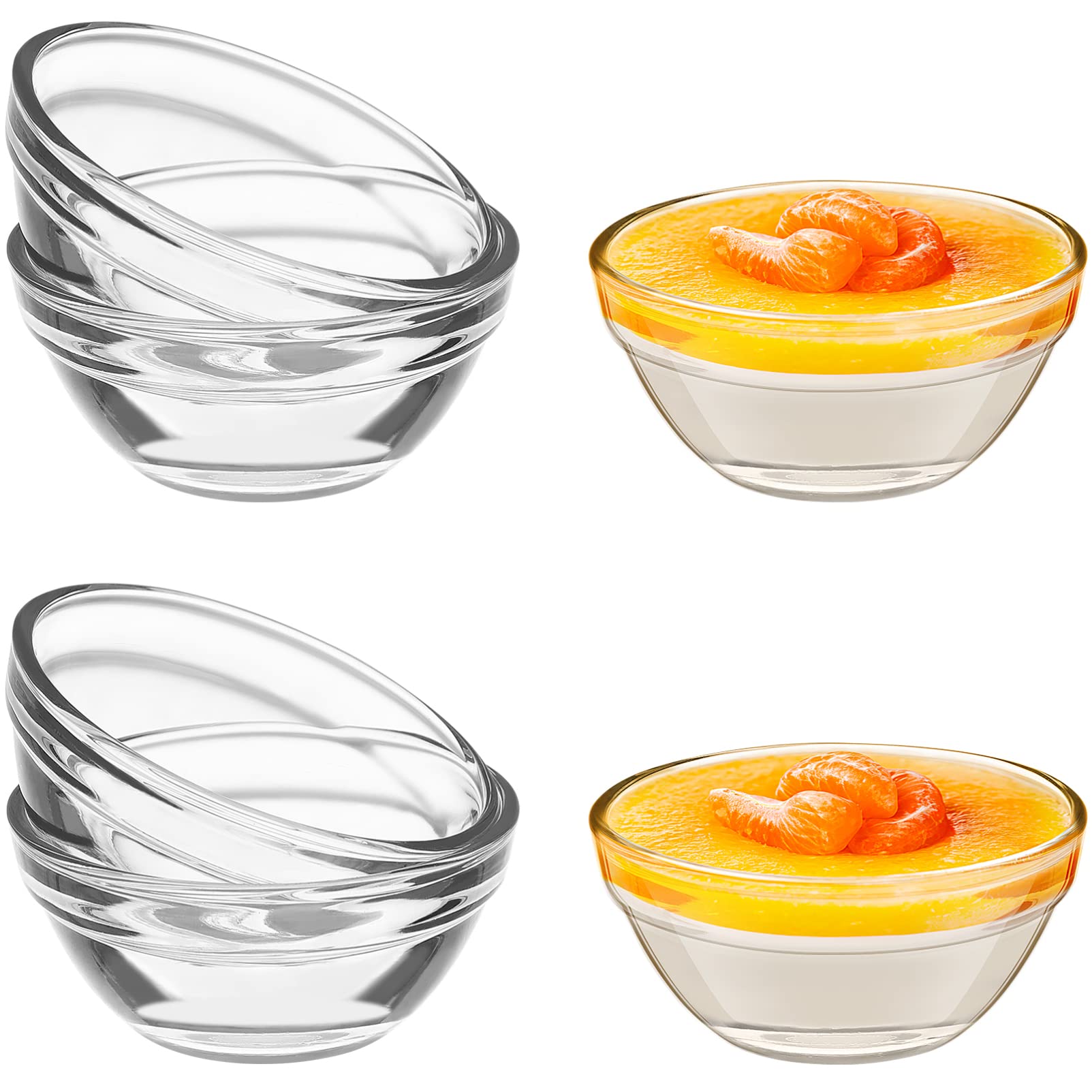 Tofficu 6pcs 2.4×1.2IN Mini Prep Bowls Glass Pudding Bowls Jelly Cups Small Clear Glass Bowls Dessert Containers Kitchen