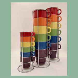 gypsy color The Original Brink House 12 OZ. Cappuccino Stacking Coffee Mug Set with Metal Stand, Multi-Colored Hand-Glazed Ceramic Stoneware