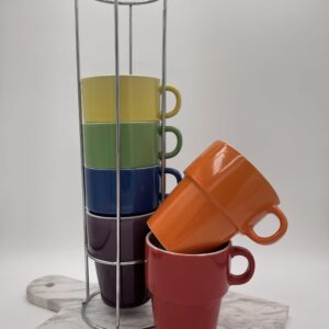 gypsy color The Original Brink House 12 OZ. Cappuccino Stacking Coffee Mug Set with Metal Stand, Multi-Colored Hand-Glazed Ceramic Stoneware