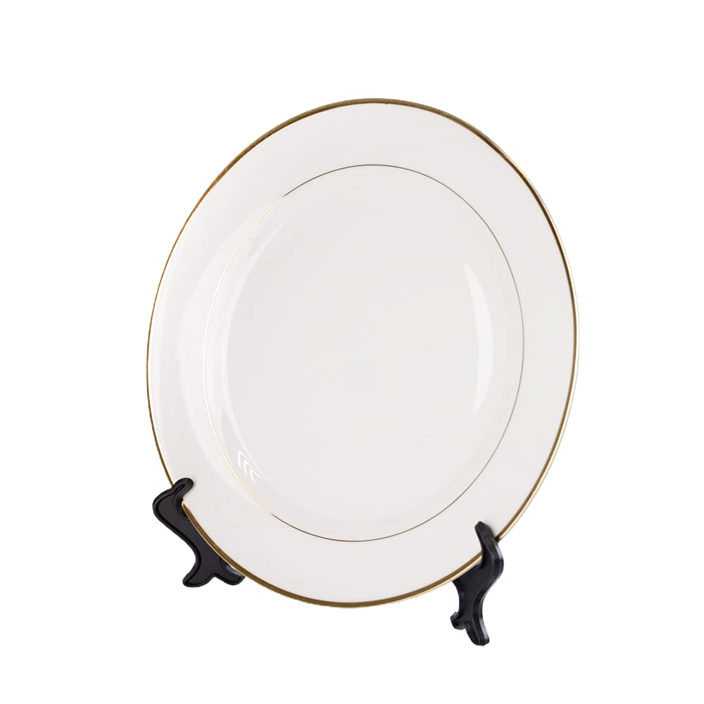 MR.R Set of 2 Sublimation Blanks White Ceramic Gold Rim Plate with Stand,Porcelain Plates, 8 inch Round Dessert or Salad Plate, Lead-Free, Safe in Microwave, Oven, and Freeze