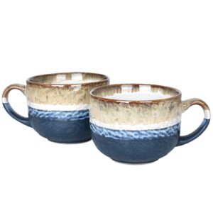 bosmarlin jumbo latte mugs set of 2, 16 oz, large stoneware mug for coffee, soup, cappuccino, hot chocolate, dishwasher and microwave safe (deep blue, 2)