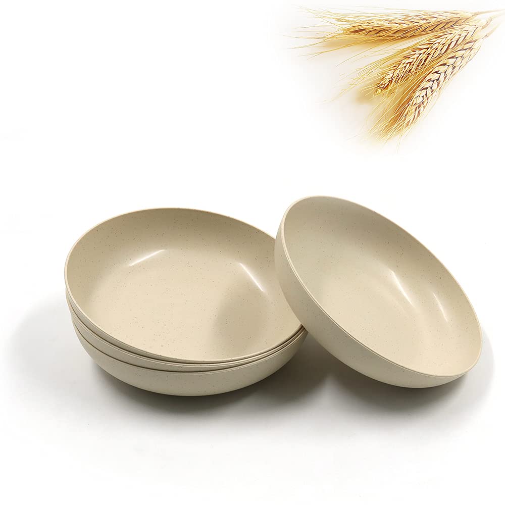 Betinyar 4 Pcs 14.3cm Lightweight Wheat Straw Plates, Unbreakable Dinner Plate, Anti-Fallen, Dishwasher Microwave Safe Plates (beige)