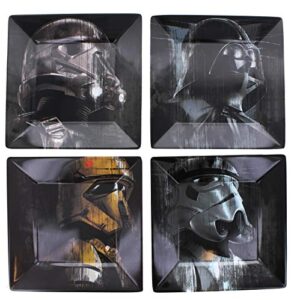 star wars empire villain dinner plates, set of 4 - darth vader, stormtrooper, death trooper, shoretrooper - durable melamine, dishwasher safe - 8x8 in - gift for kids