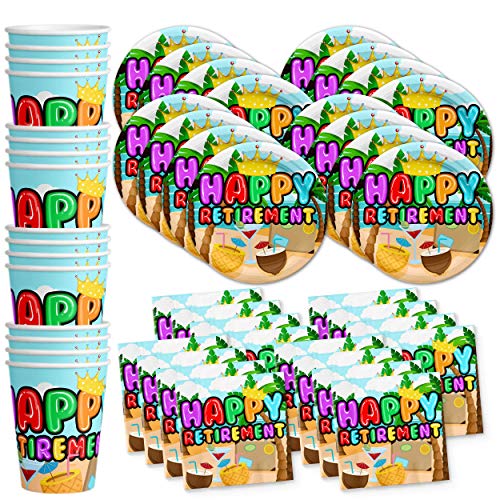 Retirement Party Supplies Set Plates Napkins Cups Tableware Kit for 16