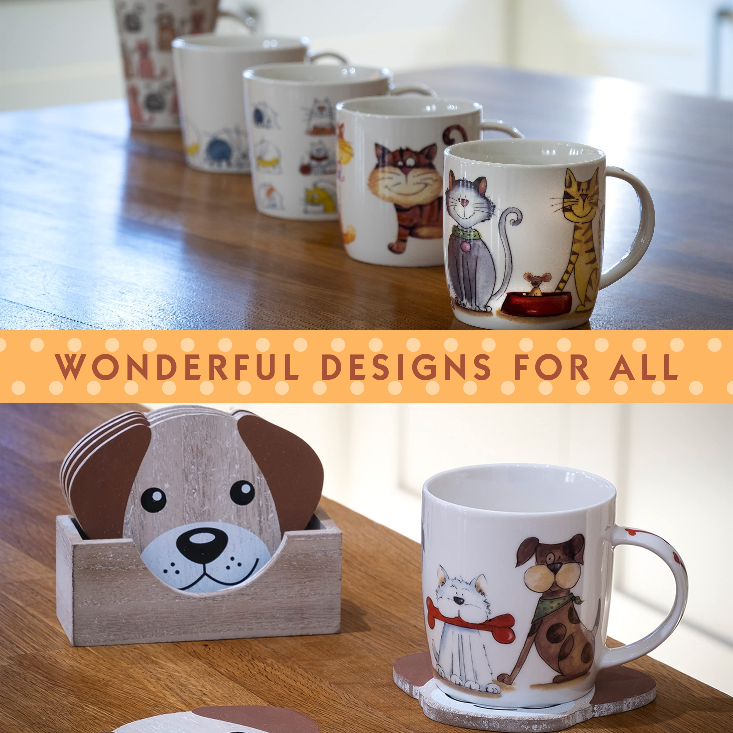 SPOTTED DOG GIFT COMPANY Dog and Cat Coffee Mug Set, 12 oz Cute Mugs Ceramic Porcelain China Coffee Tea Cups, Animal Themed Gifts for Cat Lovers and Dog Lovers Women Men, Set of 2