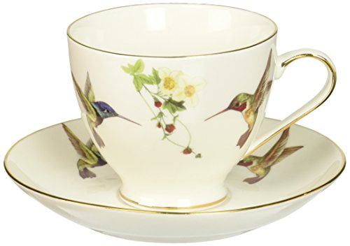 Abbott Collection Ambrosia Hummingbird Cup & Saucer White, 2.5"