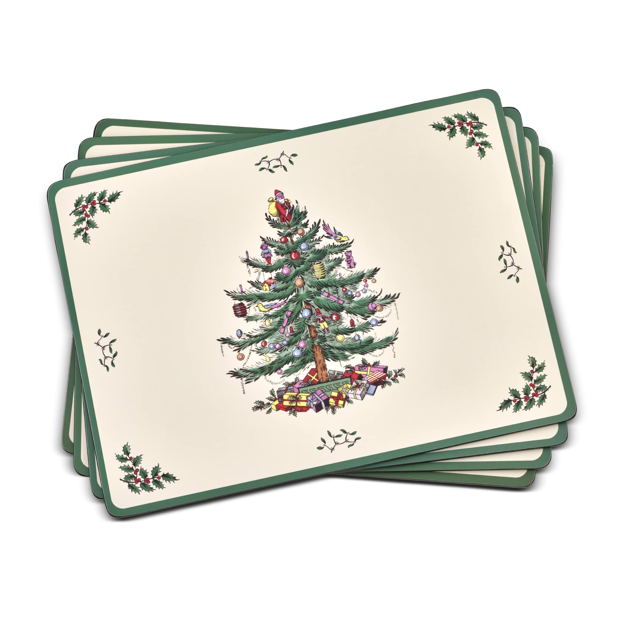 Pimpernel Christmas Tree Collection Placemats | Set of 4 | Heat Resistant Mats | Cork-Backed Board | Hard Placemat Set for Dining Table | Measures 15.7” x 11.7” Green