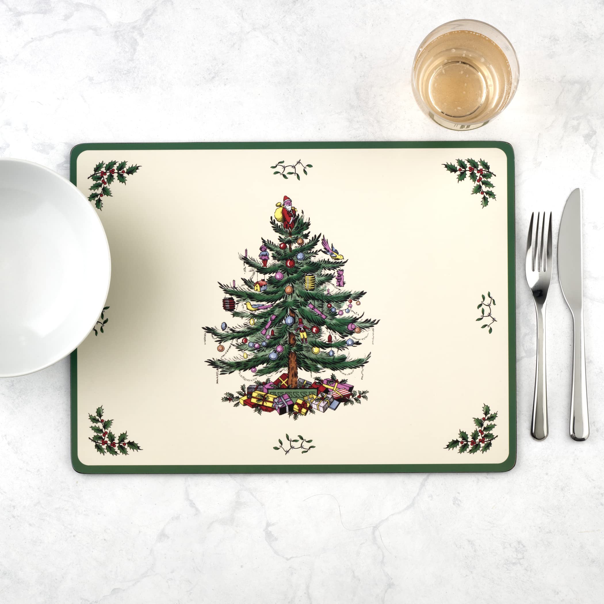 Pimpernel Christmas Tree Collection Placemats | Set of 4 | Heat Resistant Mats | Cork-Backed Board | Hard Placemat Set for Dining Table | Measures 15.7” x 11.7” Green