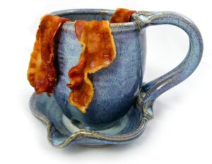 hand-sculpted stoneware microwave bacon cooker mug, made in usa (french blue blend)