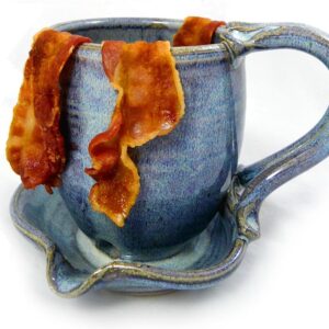 Hand-Sculpted Stoneware Microwave Bacon Cooker Mug, Made in USA (French Blue Blend)