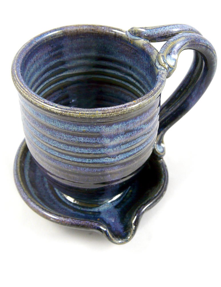 Hand-Sculpted Stoneware Microwave Bacon Cooker Mug, Made in USA (French Blue Blend)