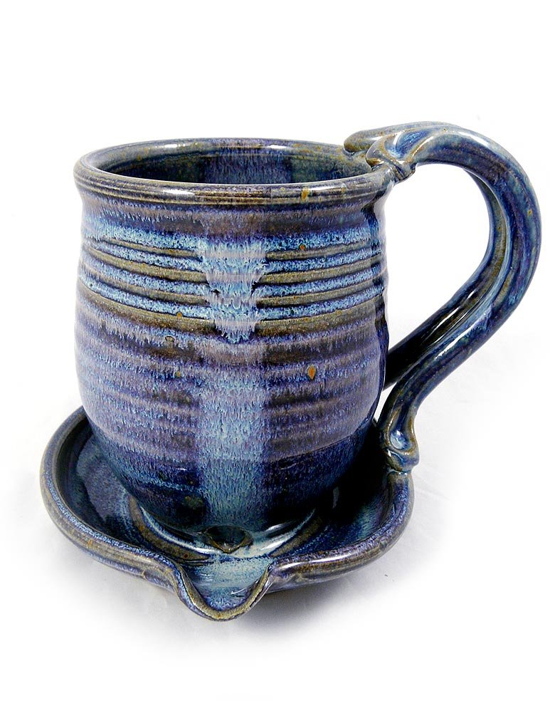 Hand-Sculpted Stoneware Microwave Bacon Cooker Mug, Made in USA (French Blue Blend)