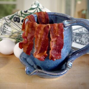 Hand-Sculpted Stoneware Microwave Bacon Cooker Mug, Made in USA (French Blue Blend)