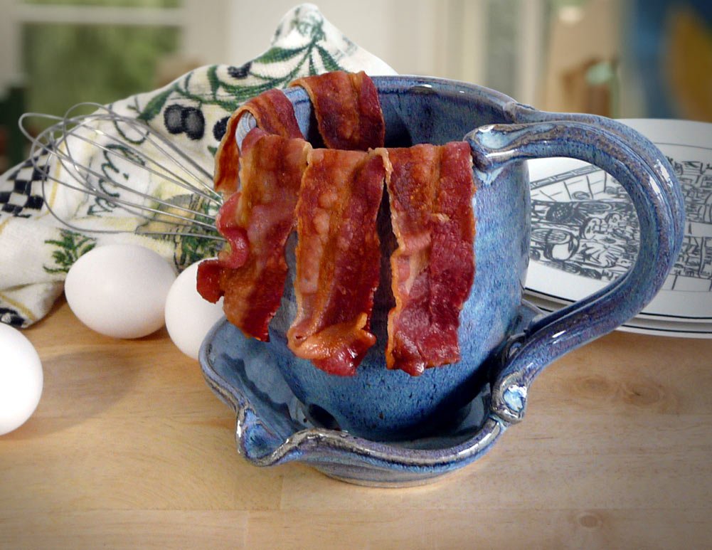 Hand-Sculpted Stoneware Microwave Bacon Cooker Mug, Made in USA (French Blue Blend)