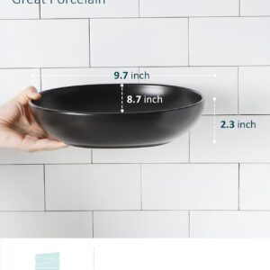 Teocera Pasta Bowls, Salad Bowls Set, Large Serving Bowls, 50 Ounce Porcelain Matte Black Bowls Set of 4 - Square Design, Microwave Dishwasher Safe