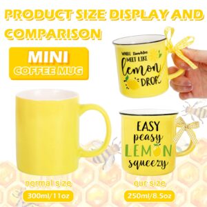 Whaline Summer Lemon Mini Coffee Mug with Ribbon Lemon Fresh Squeeze Mini Drinking Mug Yellow White Summer Tiered Tray Decor for Table Centerpieces Decor Housewarming Gift, 4Pcs