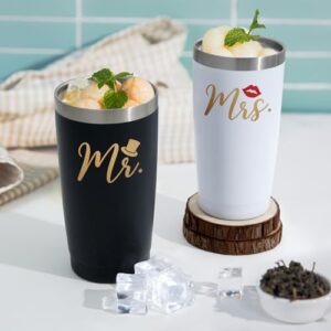 LiqCool Mr and Mrs Gifts, Wedding Gifts for Couple Wife Husband Bride Groom, Anniversary Birthday Gifts for Newlyweds, 20Oz Double Wall Vacuum Stainless Steel Tumbler Set(White & Black)