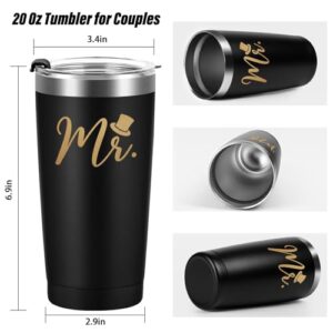 LiqCool Mr and Mrs Gifts, Wedding Gifts for Couple Wife Husband Bride Groom, Anniversary Birthday Gifts for Newlyweds, 20Oz Double Wall Vacuum Stainless Steel Tumbler Set(White & Black)