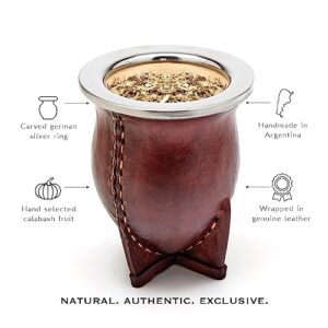 BALIBETOV Premium Yerba Mate Gourd (Mate Cup) - Uruguayan Mate - Leather Wrapped - Includes Stainless Steel Bombilla and Cleaning Brush. (Camionero Burgundy)