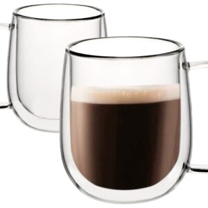 Huada Double Wall Insulated Borosilicate Glass Mugs Modern Espresso Cups, 10-Ounce, Set of 2