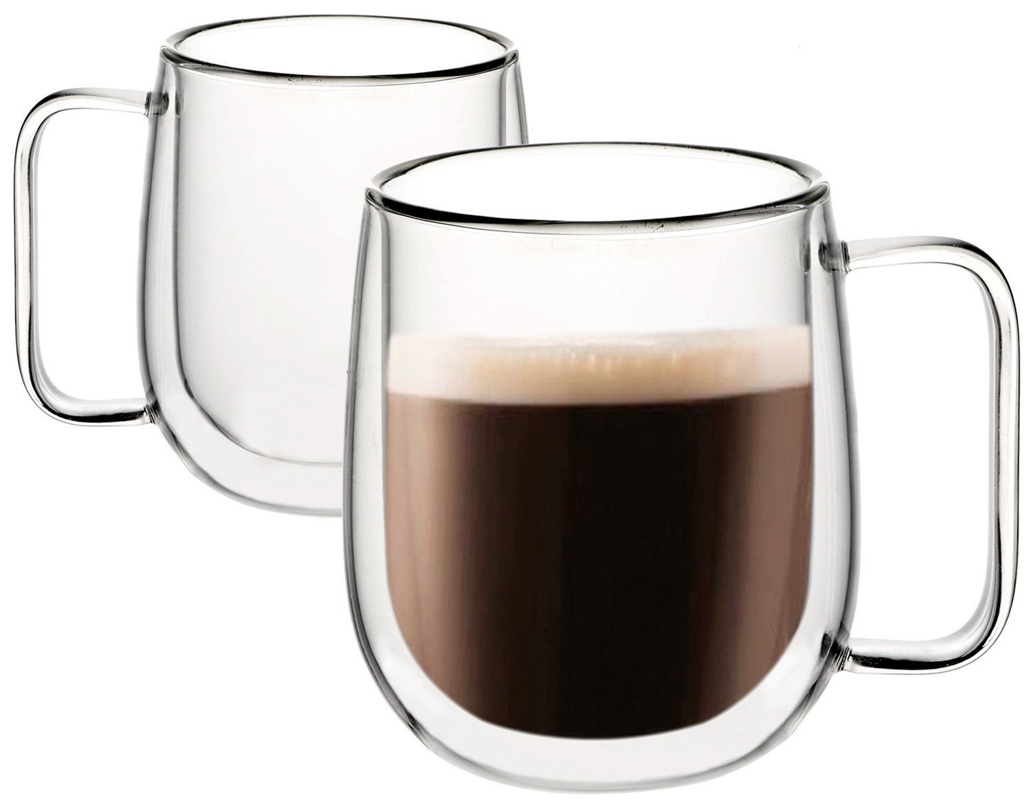 Huada Double Wall Insulated Borosilicate Glass Mugs Modern Espresso Cups, 10-Ounce, Set of 2