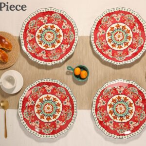 Sonemone 11 Inch Red Farmhouse Floral Dinner Plates, Set of 4, Large Ceramic Plates for Salad, Dinner, Microwave & Dishwasher Safe