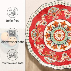 Sonemone 11 Inch Red Farmhouse Floral Dinner Plates, Set of 4, Large Ceramic Plates for Salad, Dinner, Microwave & Dishwasher Safe