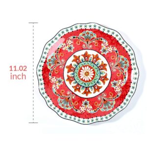 Sonemone 11 Inch Red Farmhouse Floral Dinner Plates, Set of 4, Large Ceramic Plates for Salad, Dinner, Microwave & Dishwasher Safe