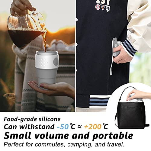 Collapsible Travel Cup Coffee Mug, 13.5oz / 395ml - Leak-Proof Reusable Portable Silicone Cup, Expandable Drinking Mug - Perfect for Camping & Hiking & Traveling - Microwave & Dishwasher Safe(Coffee)