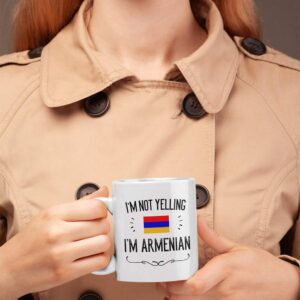 Funny Armenian Gifts. I'm Not Yelling I'm Armenian Coffee Cups. Ceramic Mug. Armenia Proud Gift Idea Featuring The Armenian Flag. (11 oz White)