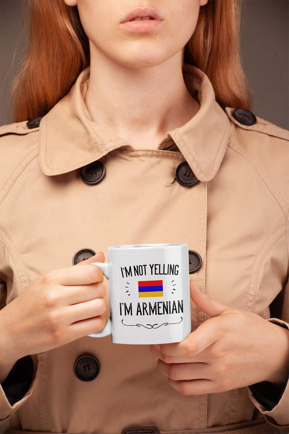 Funny Armenian Gifts. I'm Not Yelling I'm Armenian Coffee Cups. Ceramic Mug. Armenia Proud Gift Idea Featuring The Armenian Flag. (11 oz White)