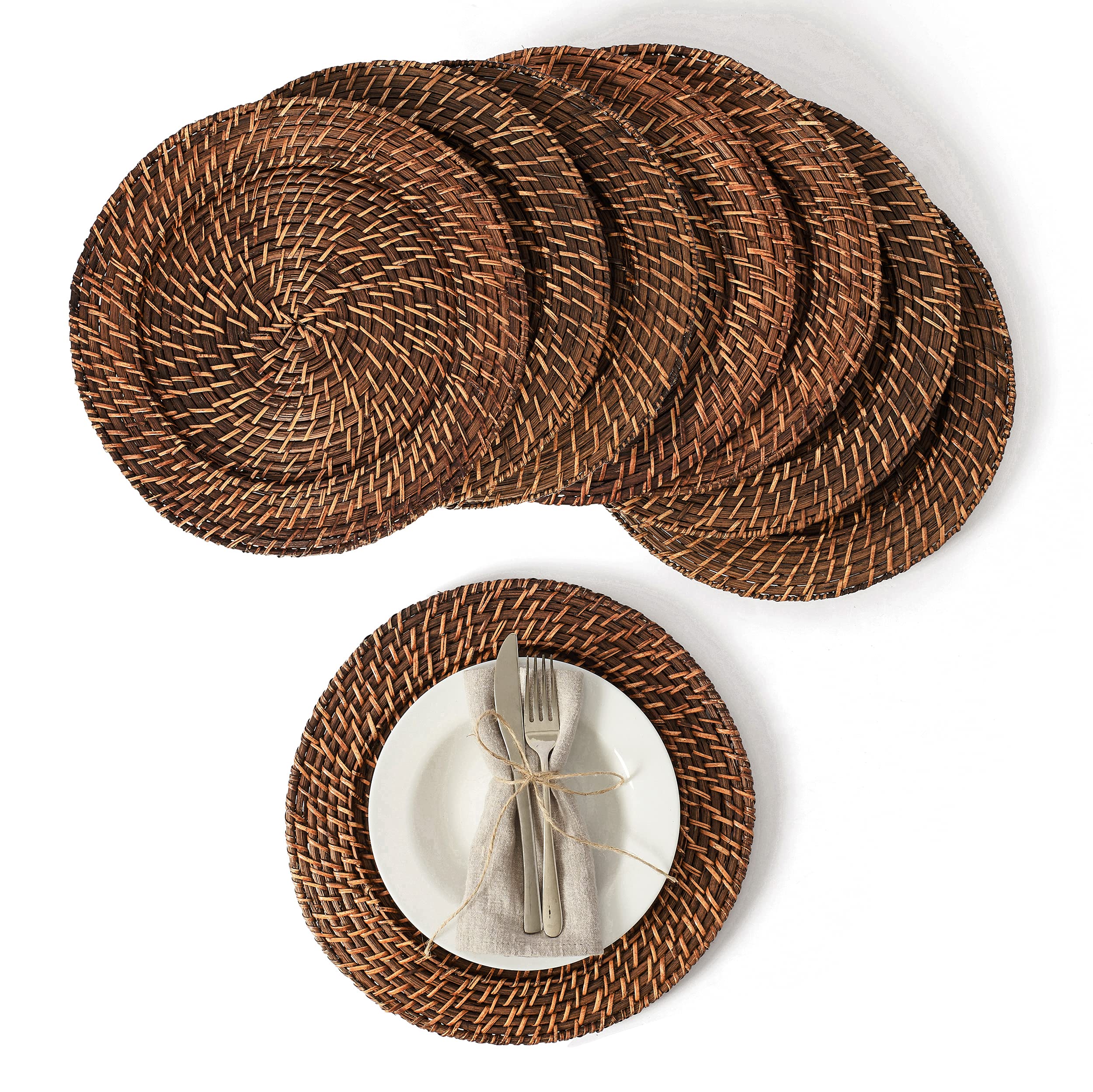 Artera Wicker Rattan Charger Plates - Set of 8, 13 inch Round Woven Plate Holder, Decorative Service Plates for Home, Professional Fine Dining Perfect for Events & Dinner Parties